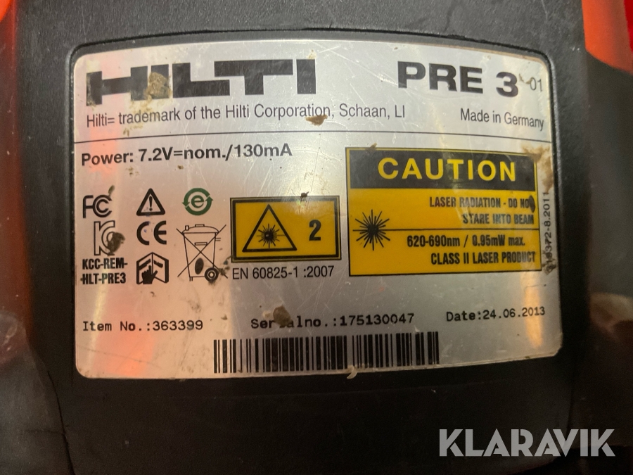 Planlaser Hilti PRE 3, Malmö, Klaravik auktioner