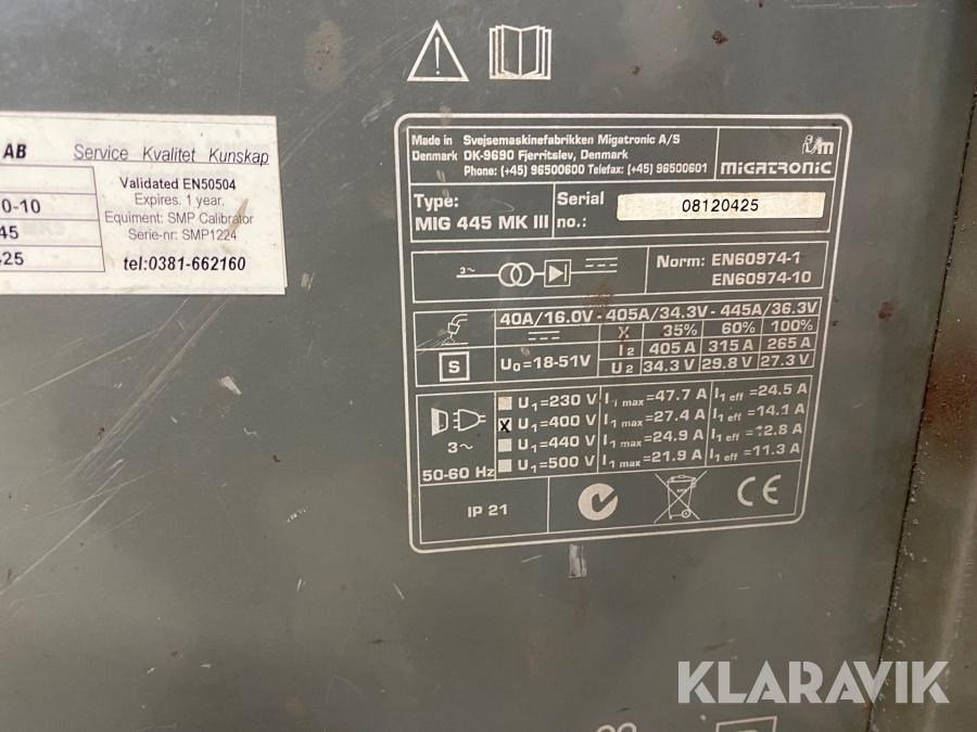 Migsvets vattenkyld Migatronic Mig 445, Tranås, Klaravik au