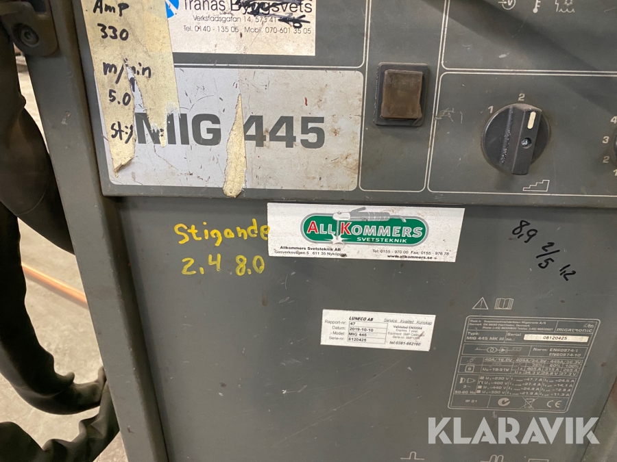 Migsvets vattenkyld Migatronic Mig 445, Tranås, Klaravik au