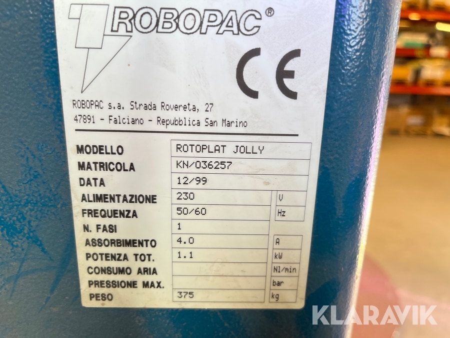 Pallinplastare Sträckfilmsmaskin Robopac Rotoplat Jolly, Osb