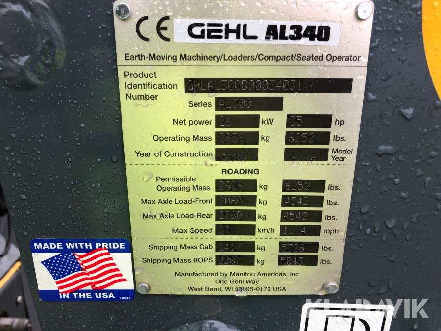 Lastmaskin Gehl AL340 med skopa & gafflar