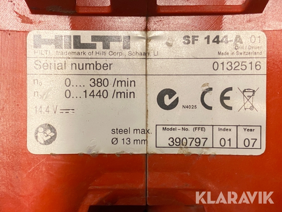 Borrmaskin Hilti SF 144-A, Ängelholm, Klaravik auktioner