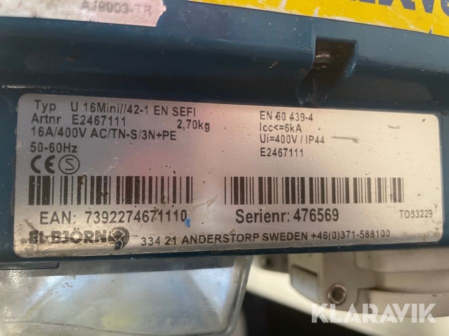 Undercentral El-Björn U16Mini/42-1EN, Svalöv, Klaravik auk