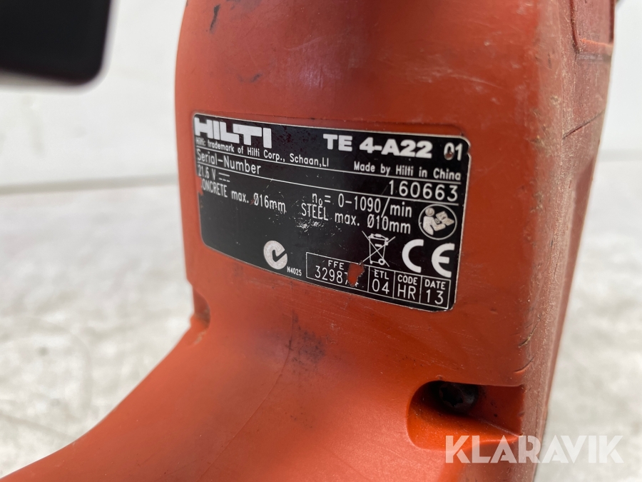 Borrhammare Hilti TE4-A22, Svalöv, Klaravik auktioner