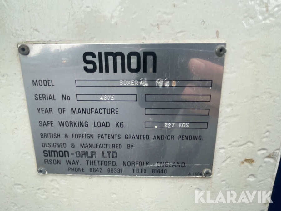 Skylift Simon Boxer 140, Falun, Klaravik auktioner