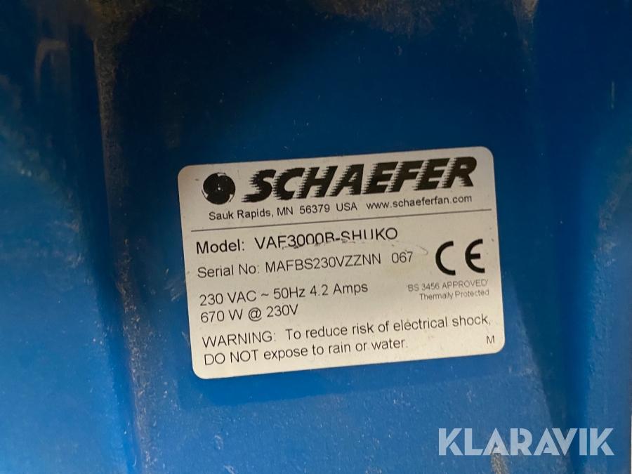 Klaravik Auktioner | Ventilationsfläkt Schaefer VAF3000B