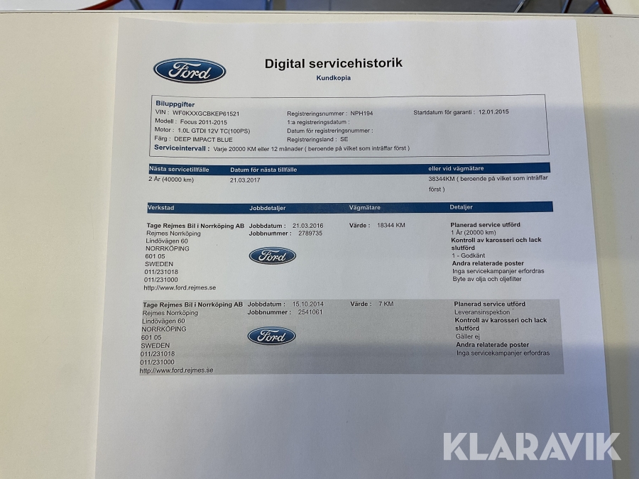 Ford Focus 1.0 EcoBoost, Linköping, Klaravik auktioner