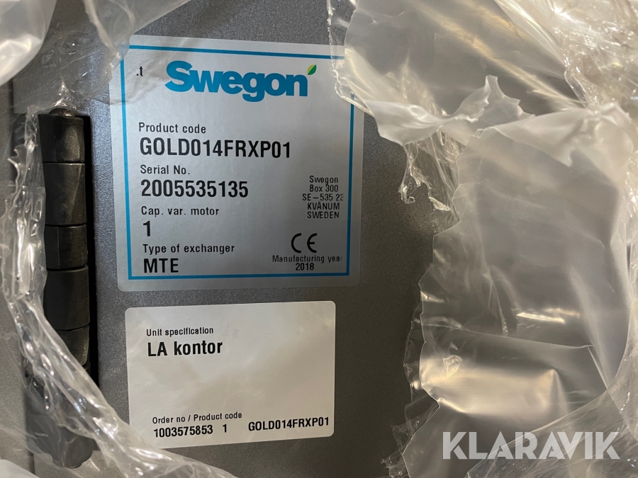 Ventilationsaggregat Swegon Gold 014 FRX P01