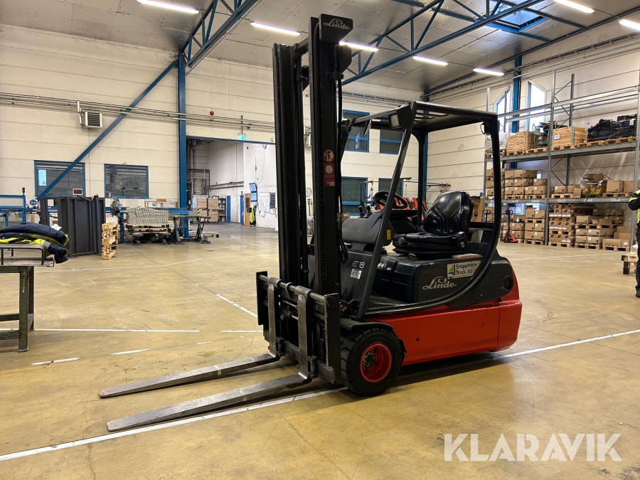 Motviktstruck Linde E18C-02, Gislaved, Klaravik auktioner
