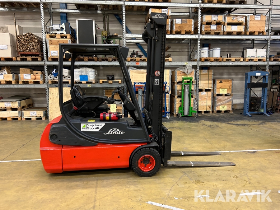 Motviktstruck Linde E18C-02, Gislaved, Klaravik auktioner