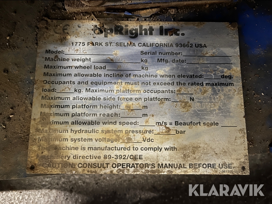 Pelarlift Upright TM12, Vallentuna, Klaravik auktioner