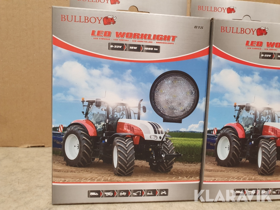 Arbetsbelysning 3 st BullBoy LED 18W 1080 lm, Karlstad, Klar