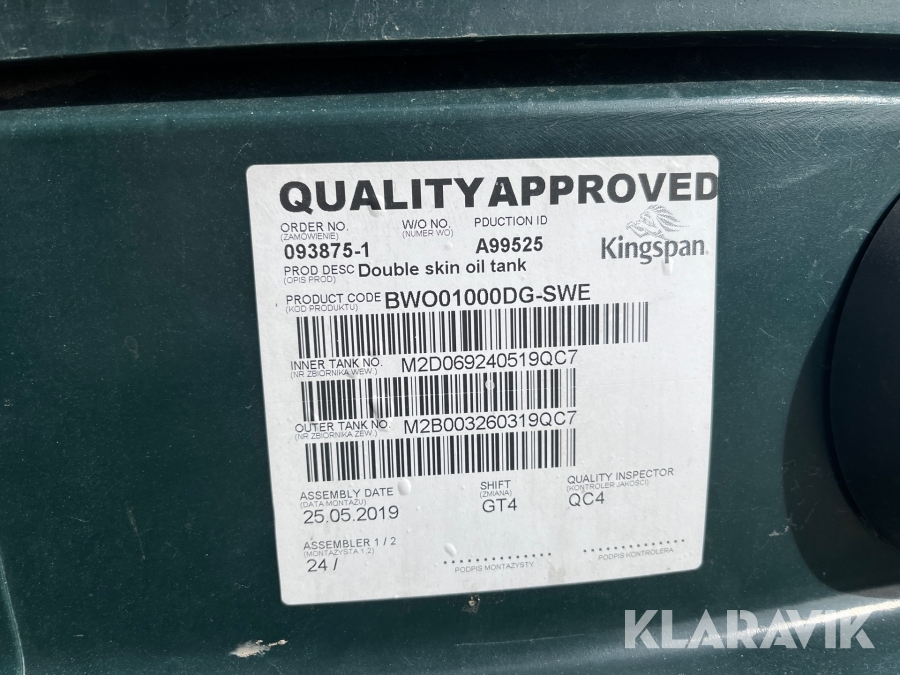 Oljeavskiljare Kingspan 1000 L, Upplands Väsby, Klaravik auk