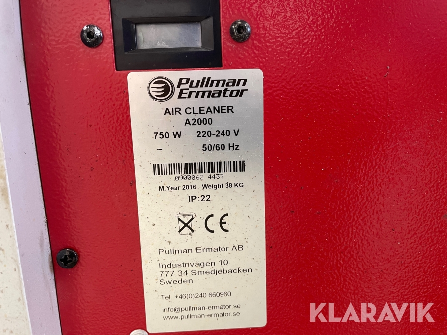 Luftrenare Pullman Ermator A2000, Svalöv, Klaravik auktioner