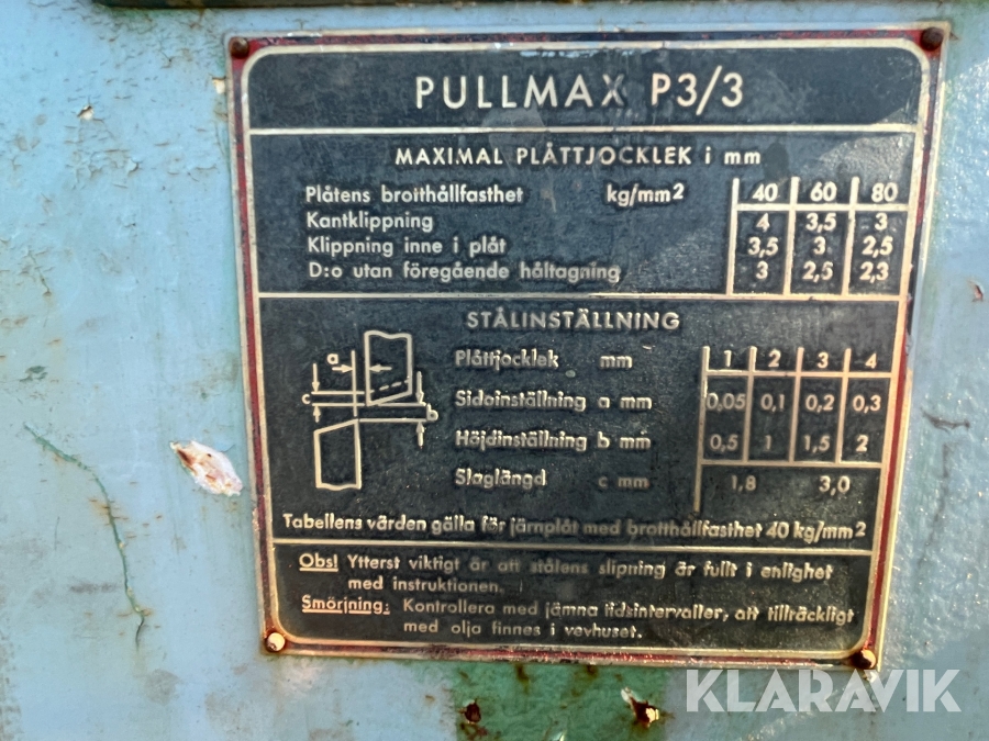 Nibbler/Stans Pullmax P3/3, Klippan, Klaravik auktioner