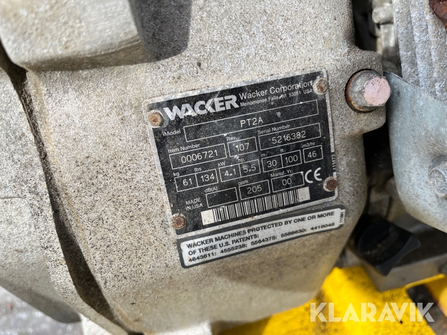 Slampump Wacker Neuson PT2A, Sigtuna, Klaravik auktioner
