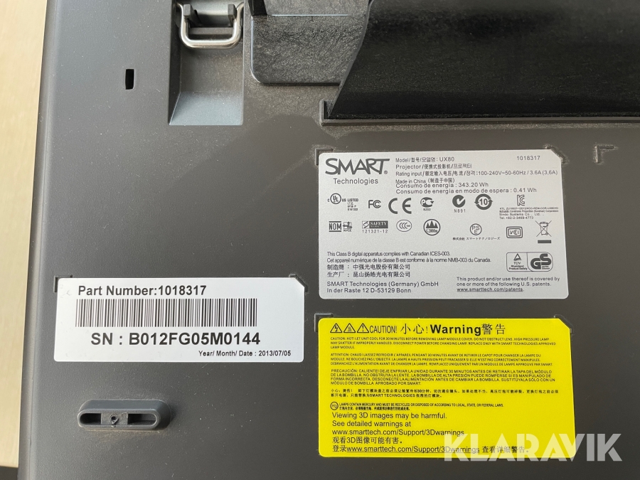 Klaravik Auktioner | Projektor Smart UX80 komplett