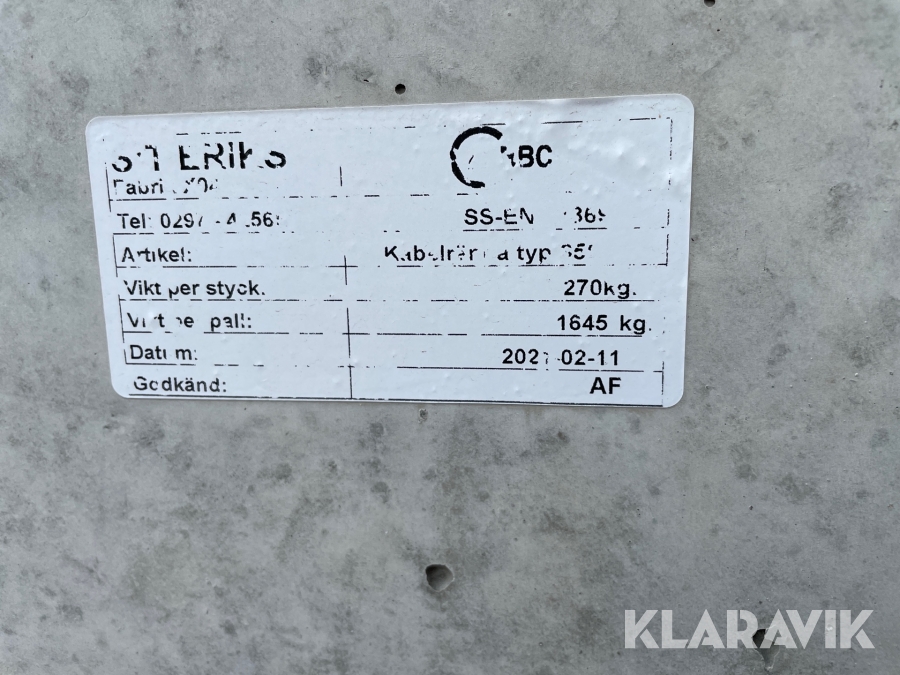 Kabelrännor i betong, Kalmar, Klaravik auktioner