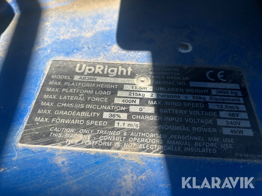 Bomlyft UpRight AB38N, Enköping, Klaravik auktioner