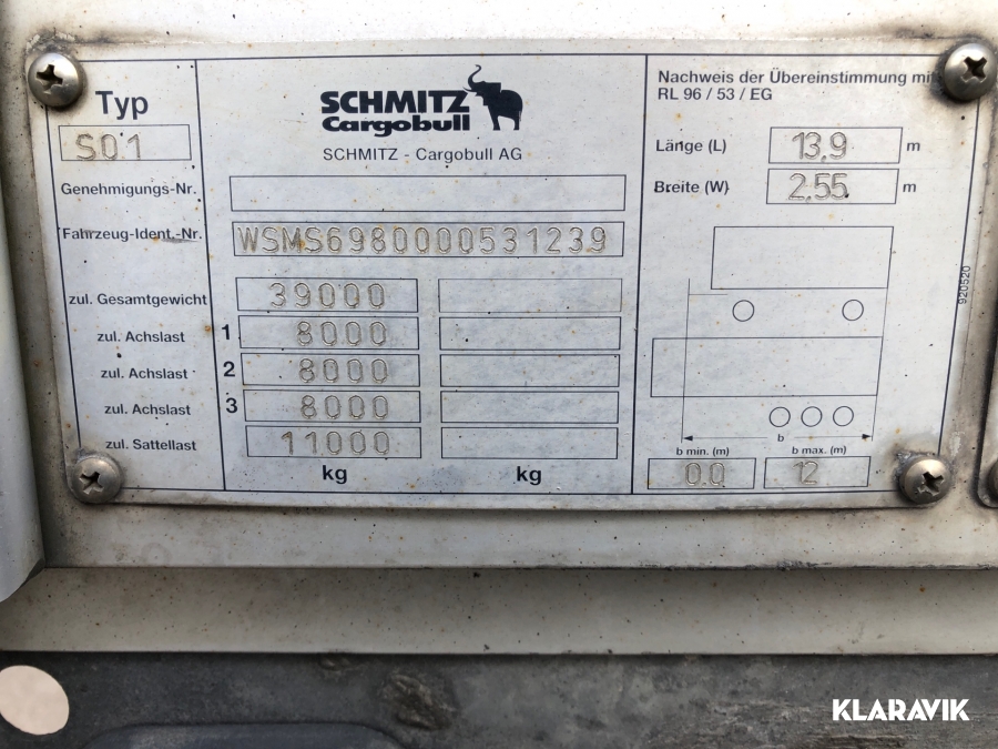 Klaravik Auktioner | Trailer SCHMITZ SO1 SCS