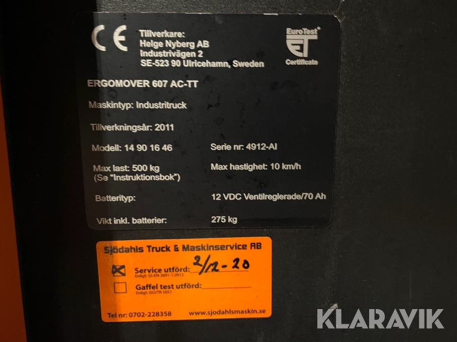 Truck BT Ergomover 607 AC-TT, Färgelanda, Klaravik auktioner