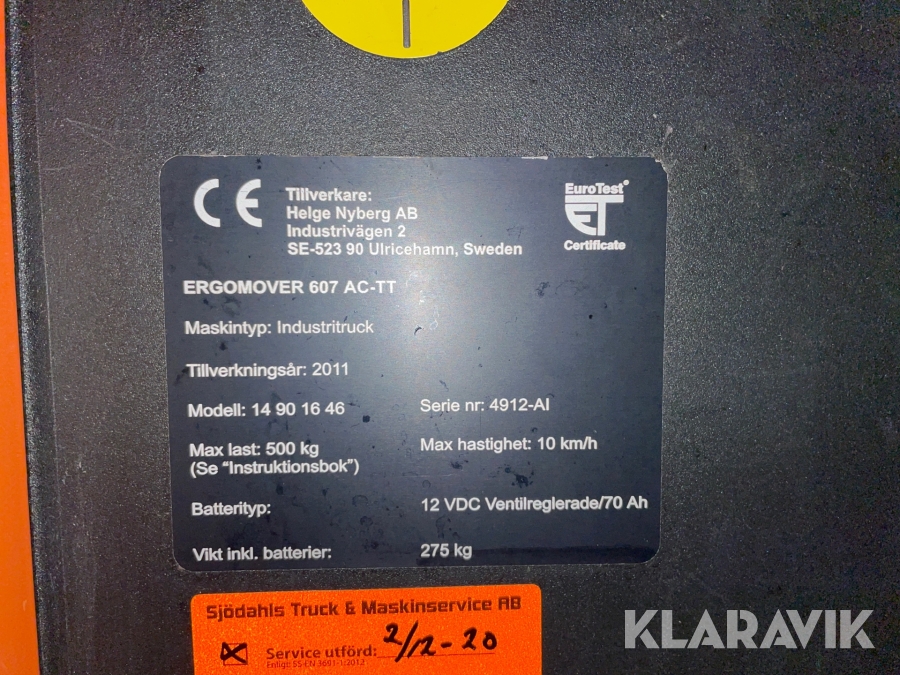 Truck BT Ergomover 607 AC-TT, Färgelanda, Klaravik auktioner