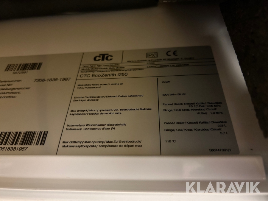 Värmepump Luft/Vatten CTC EcoZenith i250 / EcoAir 622M, Örns