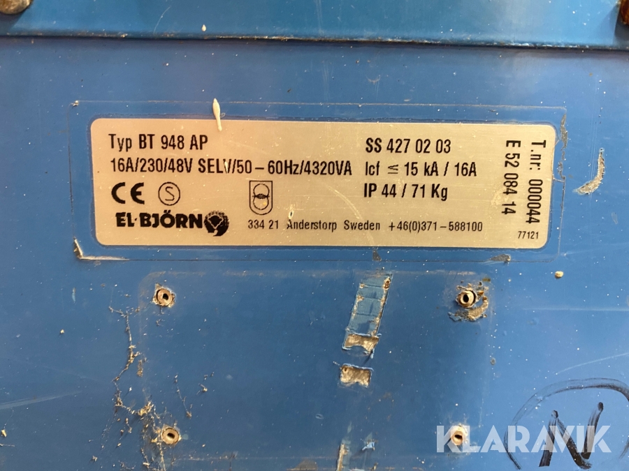 Transformatorer El-Björn BT948, Västerås, Klaravik auktioner
