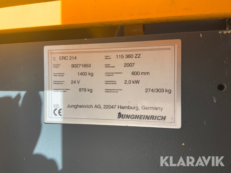 Ståstaplare Jungheinrich ERC214, Trelleborg, Klaravik auktio