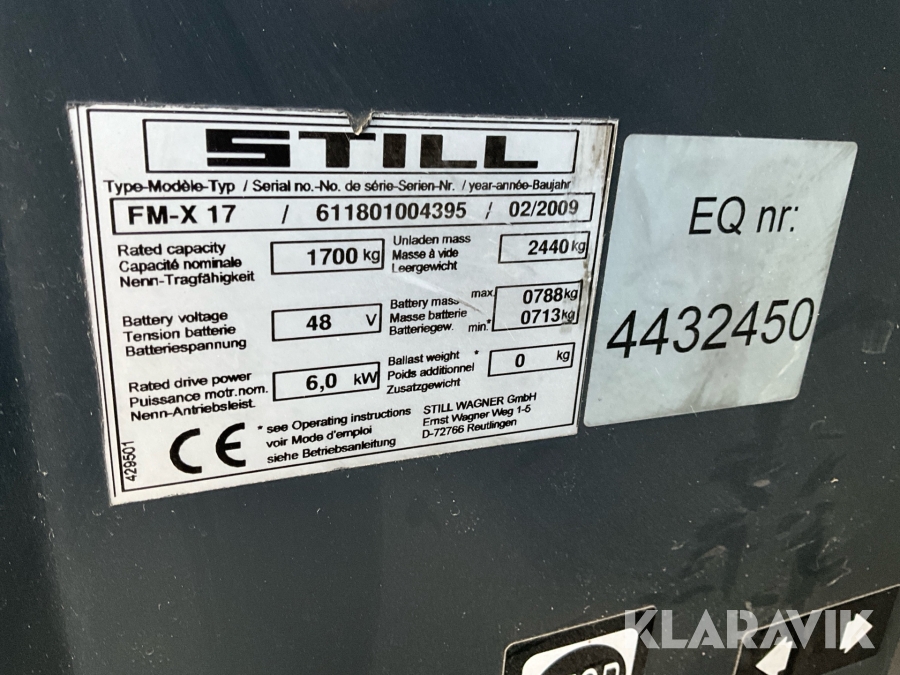 Skjutsstativtruck Still FM-X 17, Skurup, Klaravik auktioner