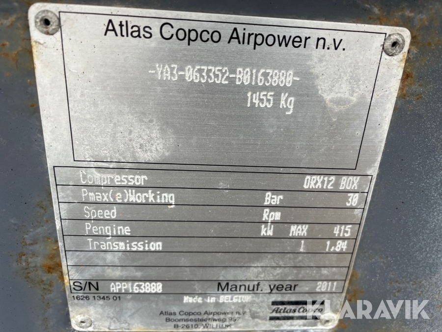 Kompressor Atlas Copco ORX 12 BOX, Ludvika, Klaravik auktion