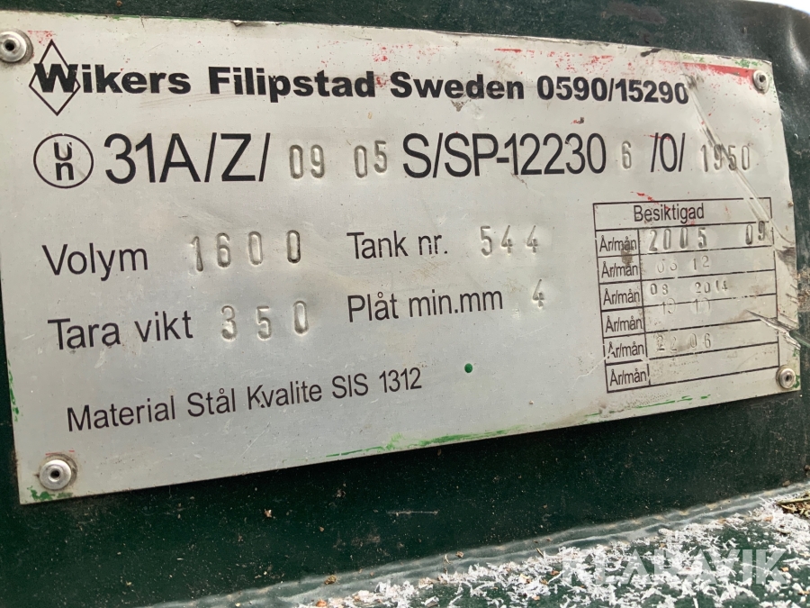Dieseltank med lyftbygel IBC småbulkbehållare Wikers 1600l,