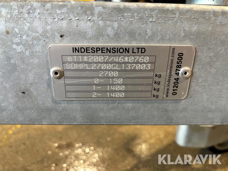 Personbilssläp Indespension PL27095L/R3, Berg, Klaravik aukt