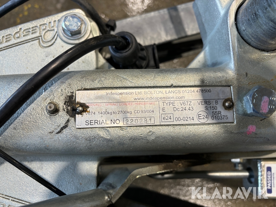 Personbilssläp Indespension PL27095L/R3, Berg, Klaravik aukt