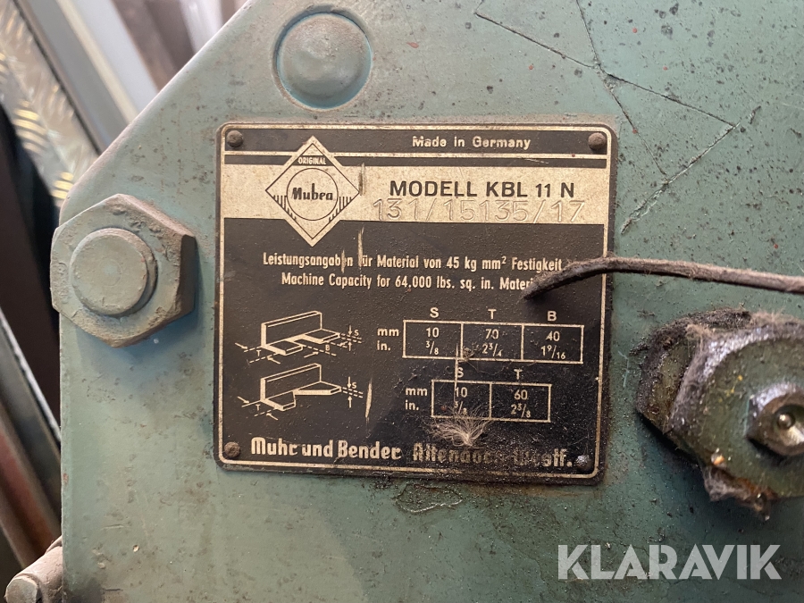 Stans / Profilmaskin Mubea KBL 11 N, Kungsör, Klaravik aukt