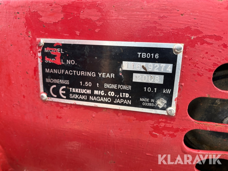 Grävmaskin Takeuchi Take-Job TB016, Ekerö, Klaravik auktione